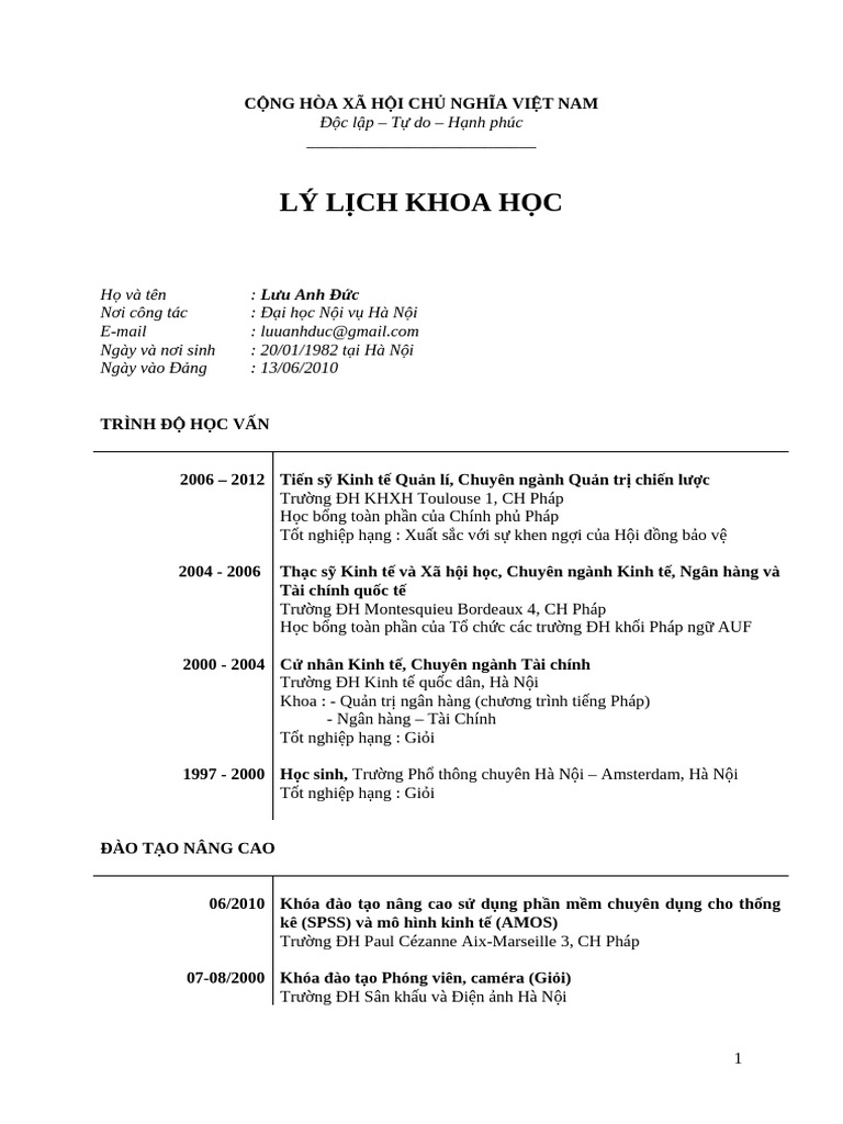 Li Lich Khoa Hoc Lưu Anh Đ C. 2015 HUHA | PDF