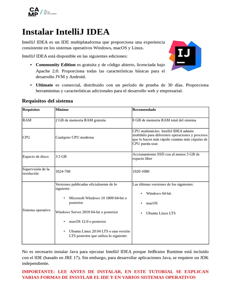 01 Instalación IntelliJ IDEA | PDF | Java (lenguaje de programación) | Ingeniería Informática