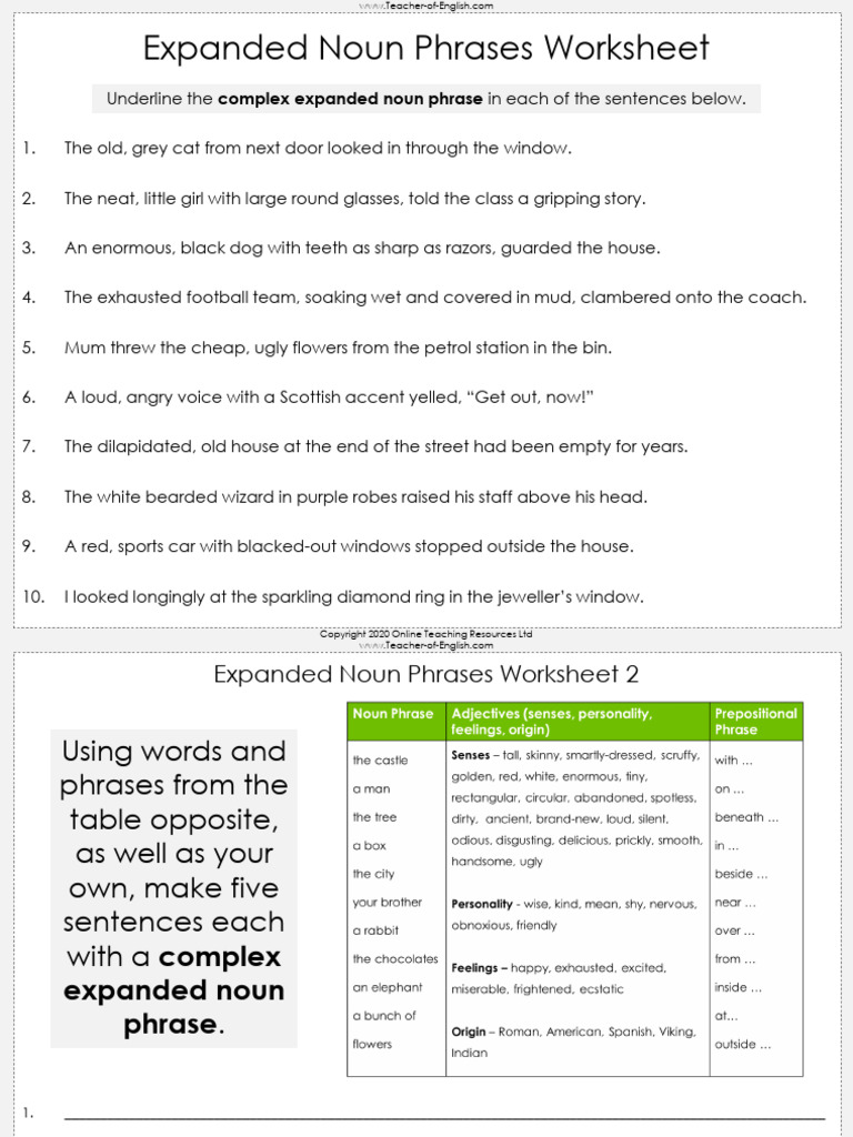 Expanded Noun Phrases - KS3 | PDF | Language Mechanics | Linguistics