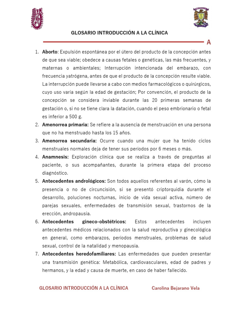 Glosario de Términos Clínicos Médicos | PDF | Menstruación | El embarazo