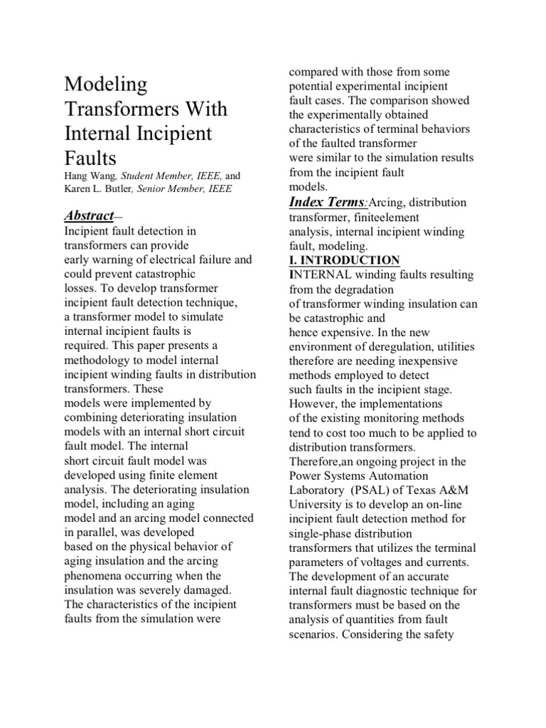 Modeling Transformers With Internal Incipient Faults | PDF | Dielectric | Transformer