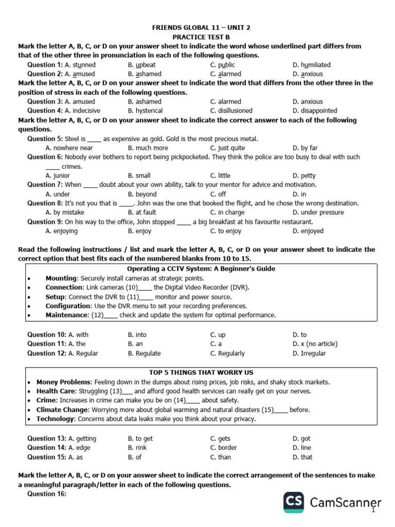 Friends Global Unit 2 Practice Test | PDF