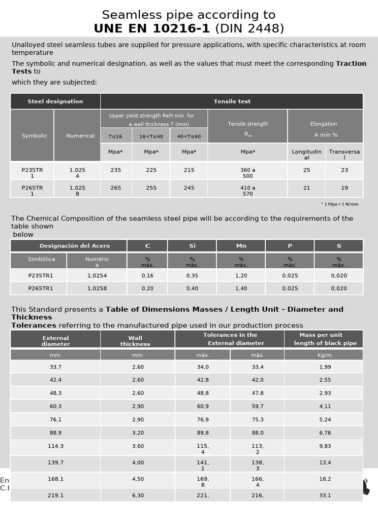 EN 10216-1 Seamless Pipe Specifications | PDF | Engineering Tolerance ...