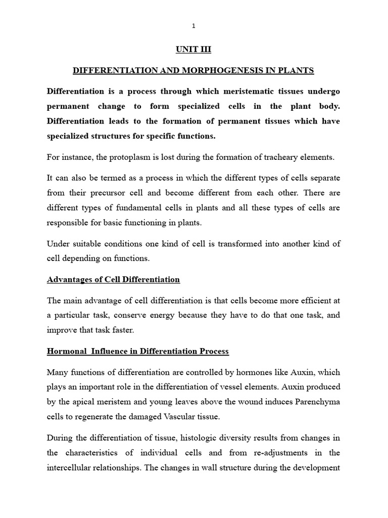 Differentiation and Morphogenesis in Plants | PDF | Embryo | Cell Potency