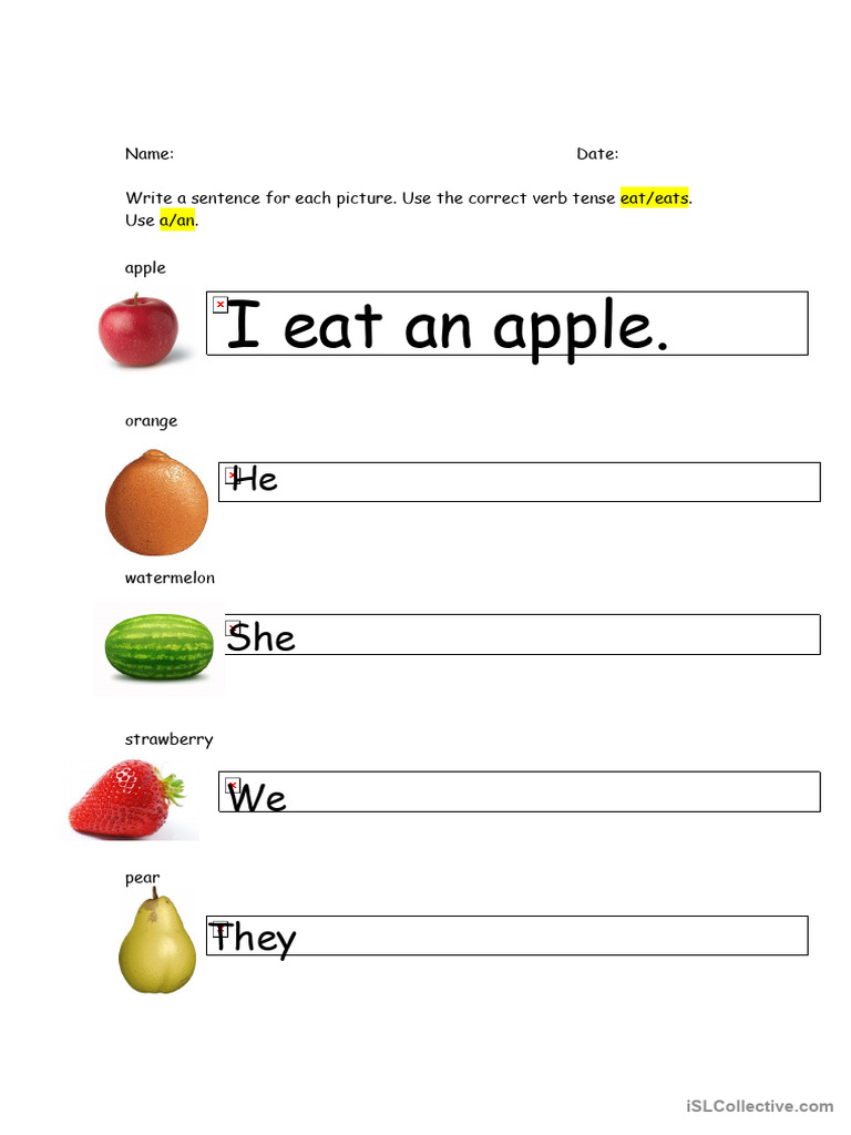 Fruit Sentence Practice and Sorting | PDF