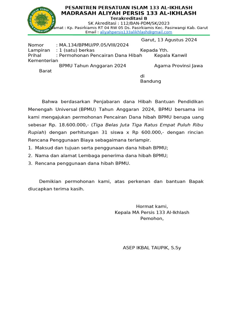 Permohonan Pencairan Dana Hibah 2024 | PDF