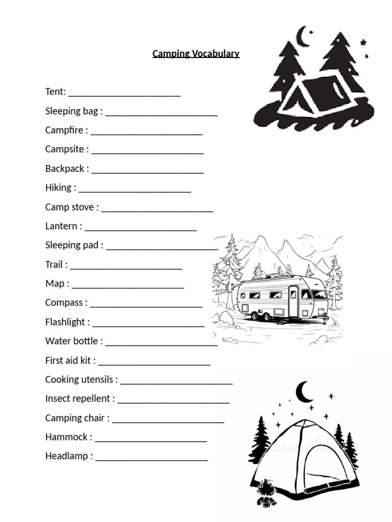 Camping Vocabulary Student | PDF | History