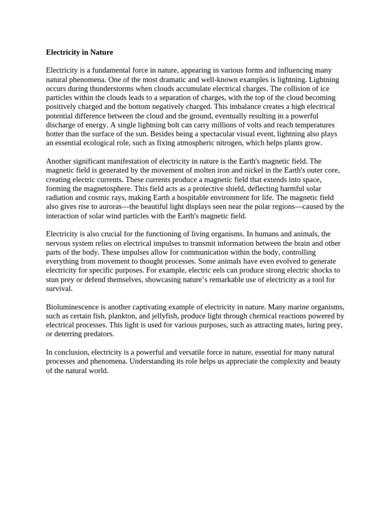 Role of Electricity in Nature's Phenomena | PDF | Electricity | Nature