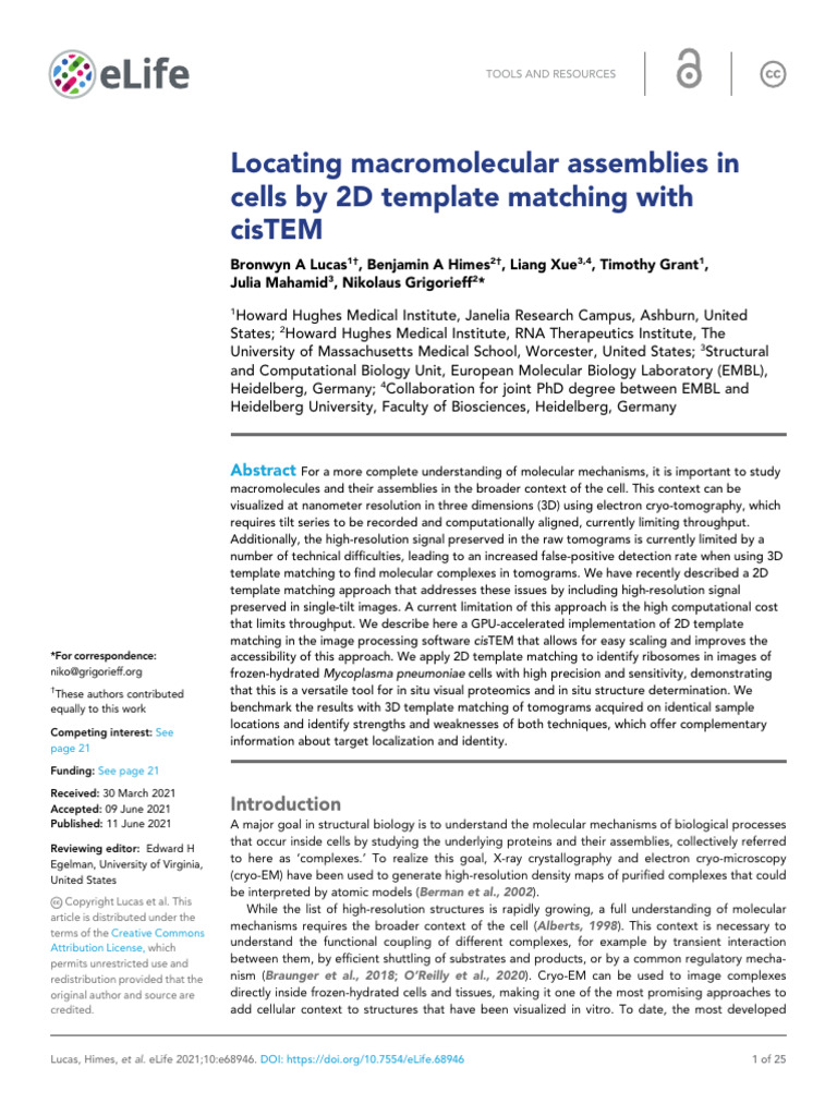 Lucas Et Al. 2021 Locating Macromolecular Assemblies in Cells by 2d ...