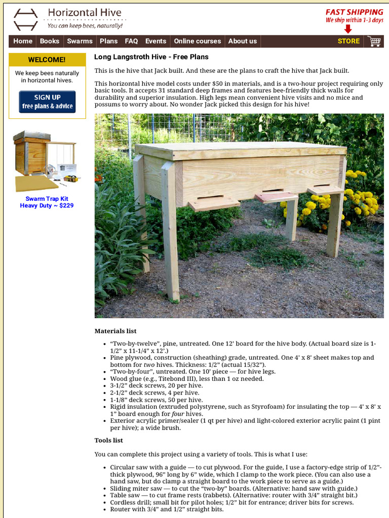 Free Long Langstroth Hive Plans | PDF | Beehive | Plywood