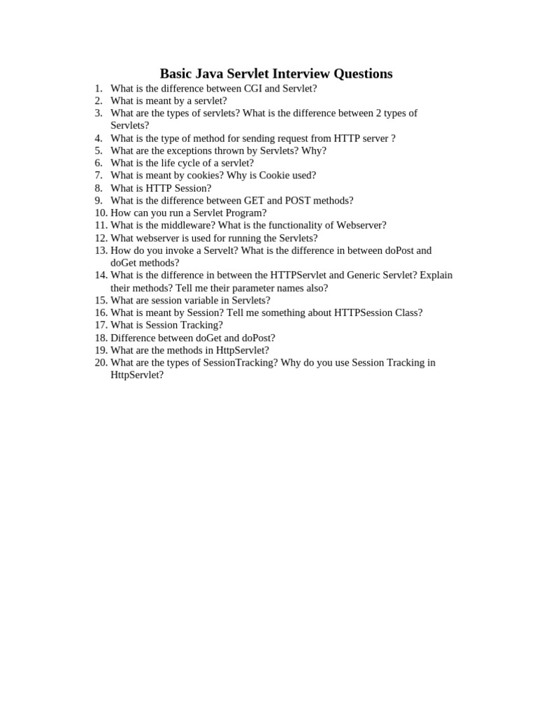 Basic Java Servlet Interview Questions | PDF