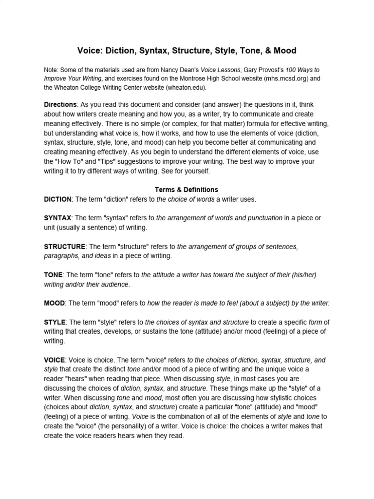 Voice Diction Syntax Structure Style Tone and Mood | PDF | Punctuation ...