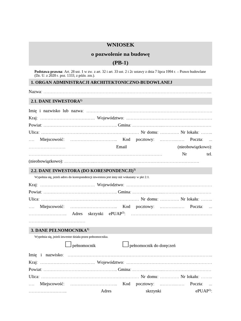 Wniosek o Pozwolenie Na Budowe pb-1 | PDF