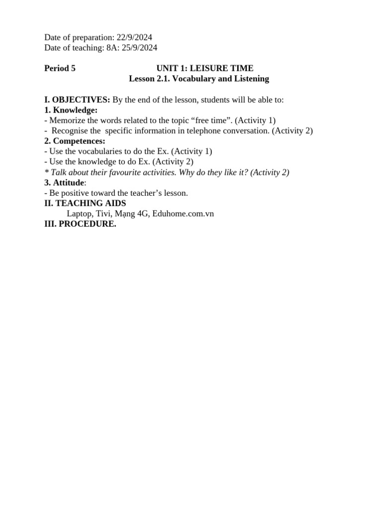 P5. Unit 1. Lesson 2.1 (E8) | PDF | Vocabulary | Human Communication