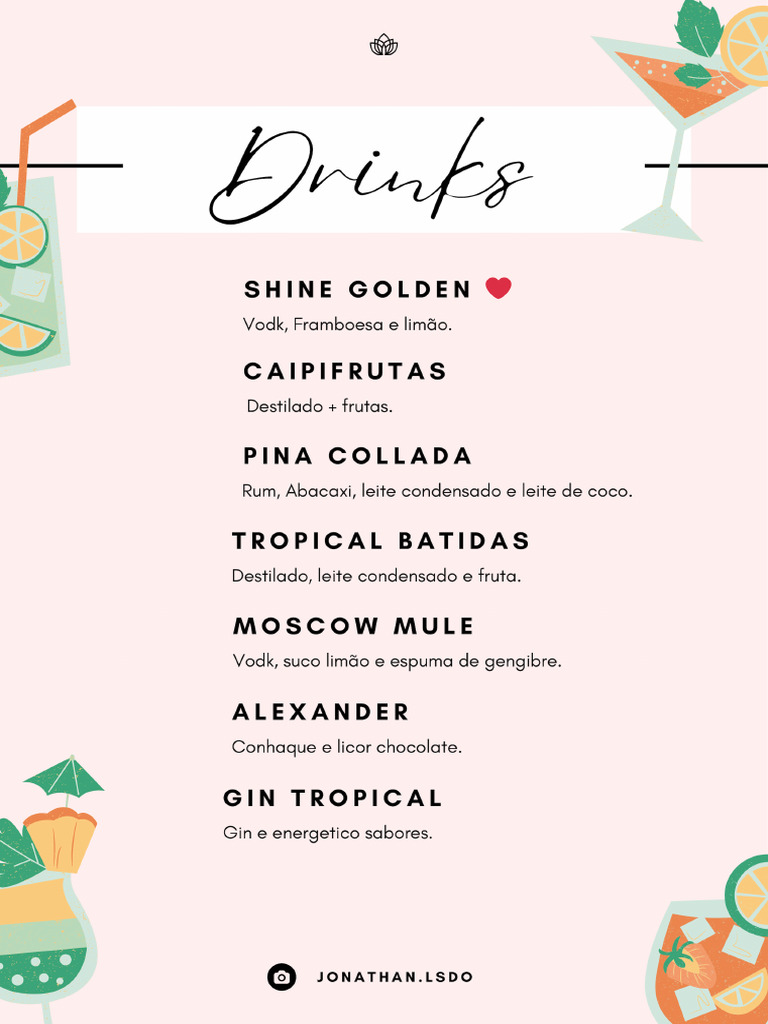 Pink Illustrated Feminine Drinks Menu | PDF