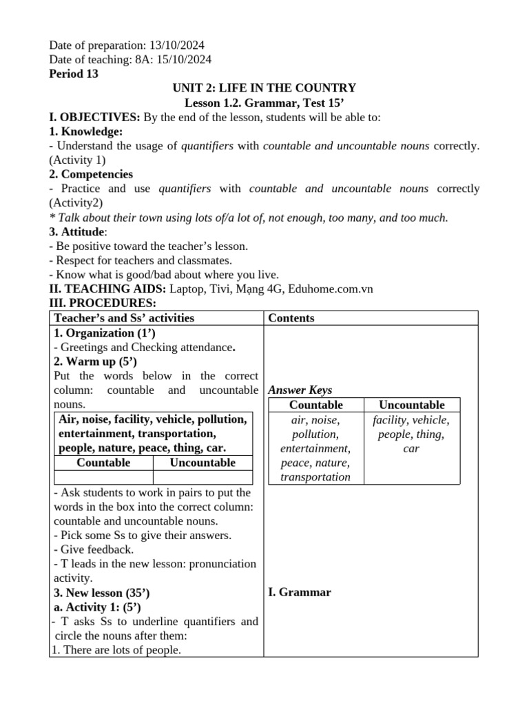 P13. Unit 2. Lesson 1.2 (E8) | PDF | Linguistics | Grammar