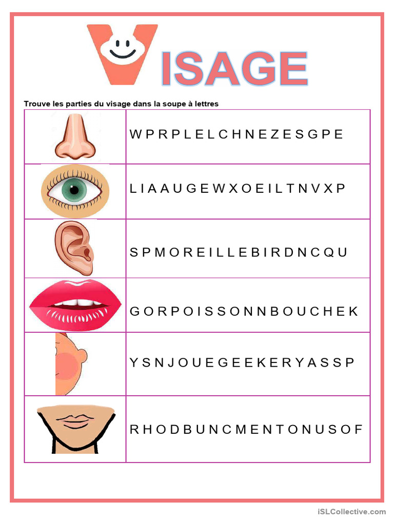 Parties du visage en soupe de lettres | PDF