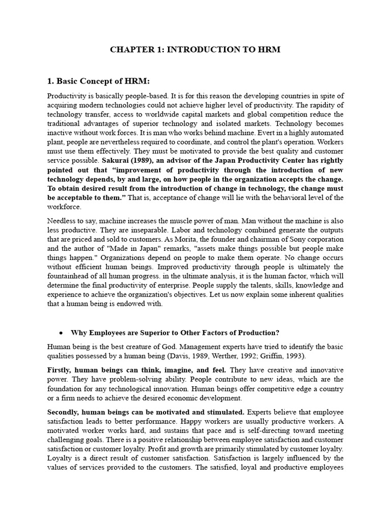HRM Chapter 1 (Introduction To HRM) | PDF | Human Resource Management | Human Resources