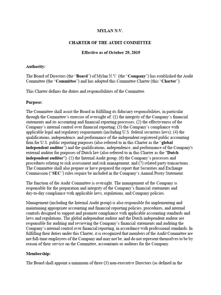 Audit - Committee - Charter - Revised October29 | PDF | Internal ...