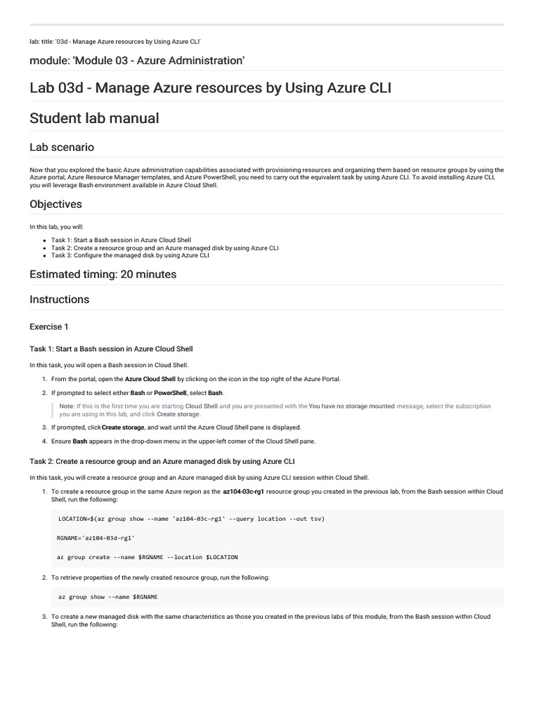 LAB 03d-Manage Azure Resources by Using Azure CLI | PDF | Shell (Computing) | Command Line Interface