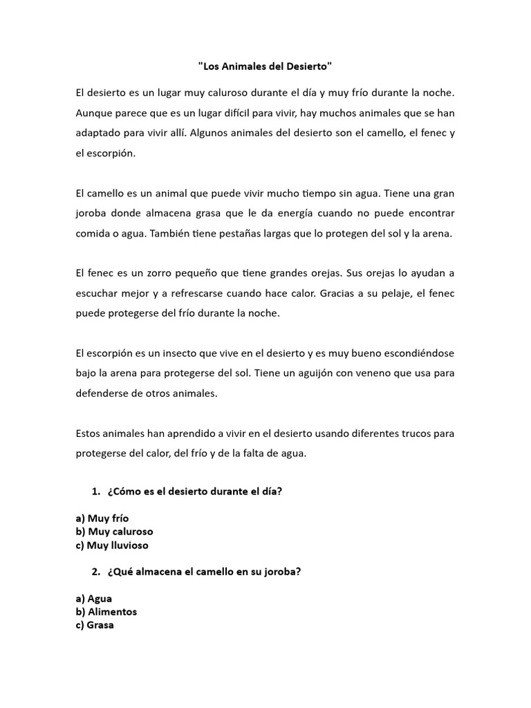 Adaptaciones de Animales del Desierto | PDF | Hogar, jardinería y bricolaje