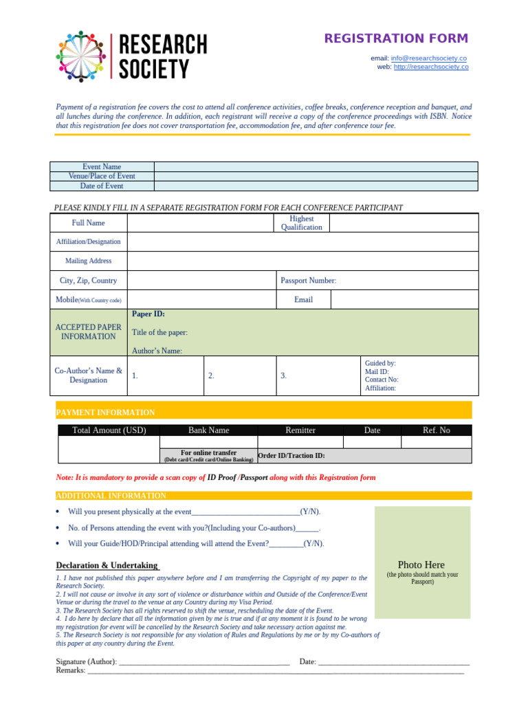 RS Author Registration Form New | PDF | Career & Growth | Law