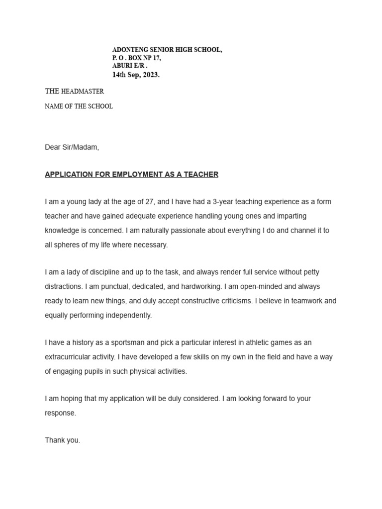 Teacher Employment Application at Adonteng SHS | PDF | Teachers ...