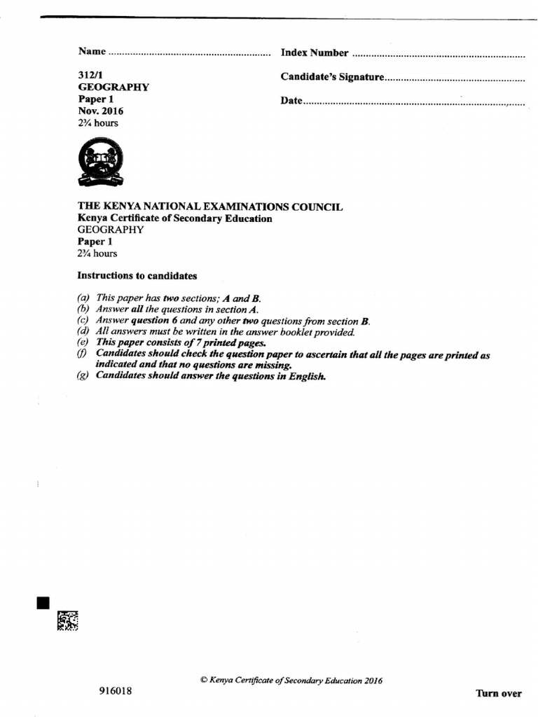 2016 Kcse Geography PP1 | PDF