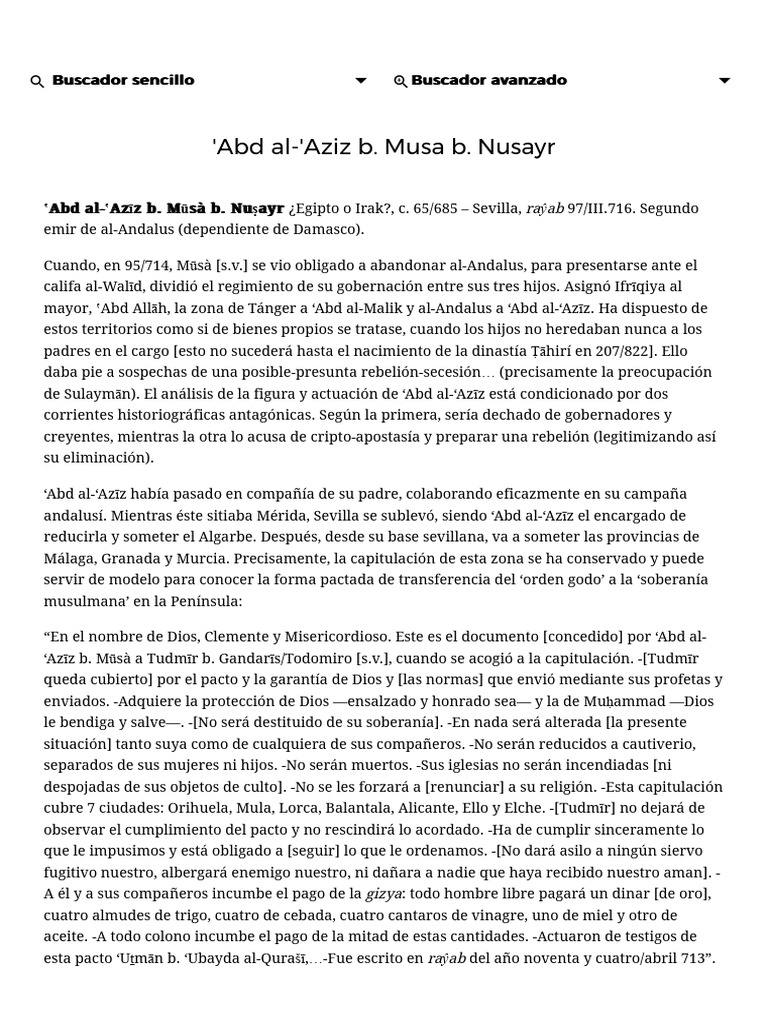 'Abd Al-'Aziz B. Musa B. Nusayr - Real Academia de La Historia | PDF ...