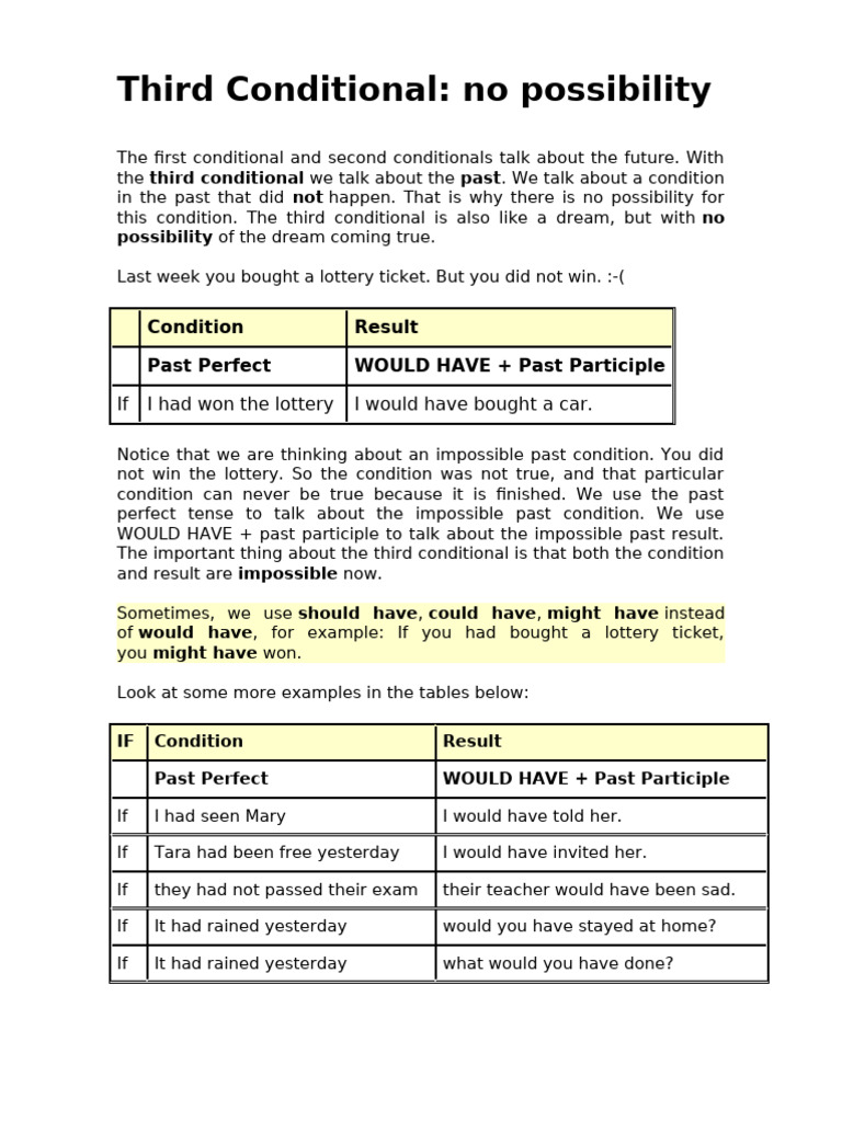 Third Conditional Exercises | PDF | Language Mechanics | Linguistics