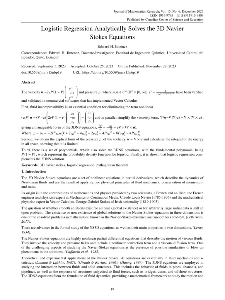 Logistic Regression Analytically Solves The 3D Nav | PDF | Navier ...