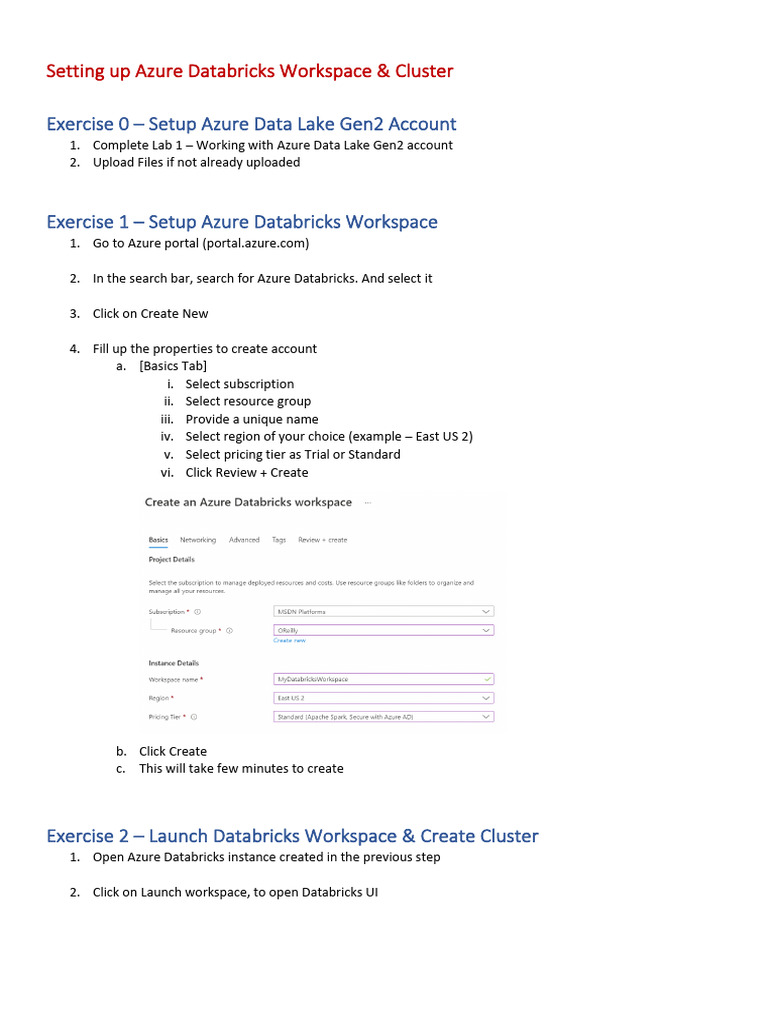 Lab 2 - Setting Up Azure Databricks Workspace & Cluster | PDF