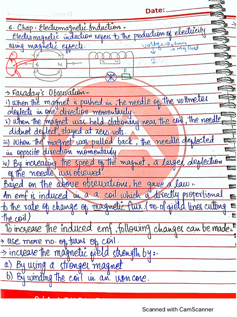 Electromagnetic Induction Notes Pdf Science And Mathematics