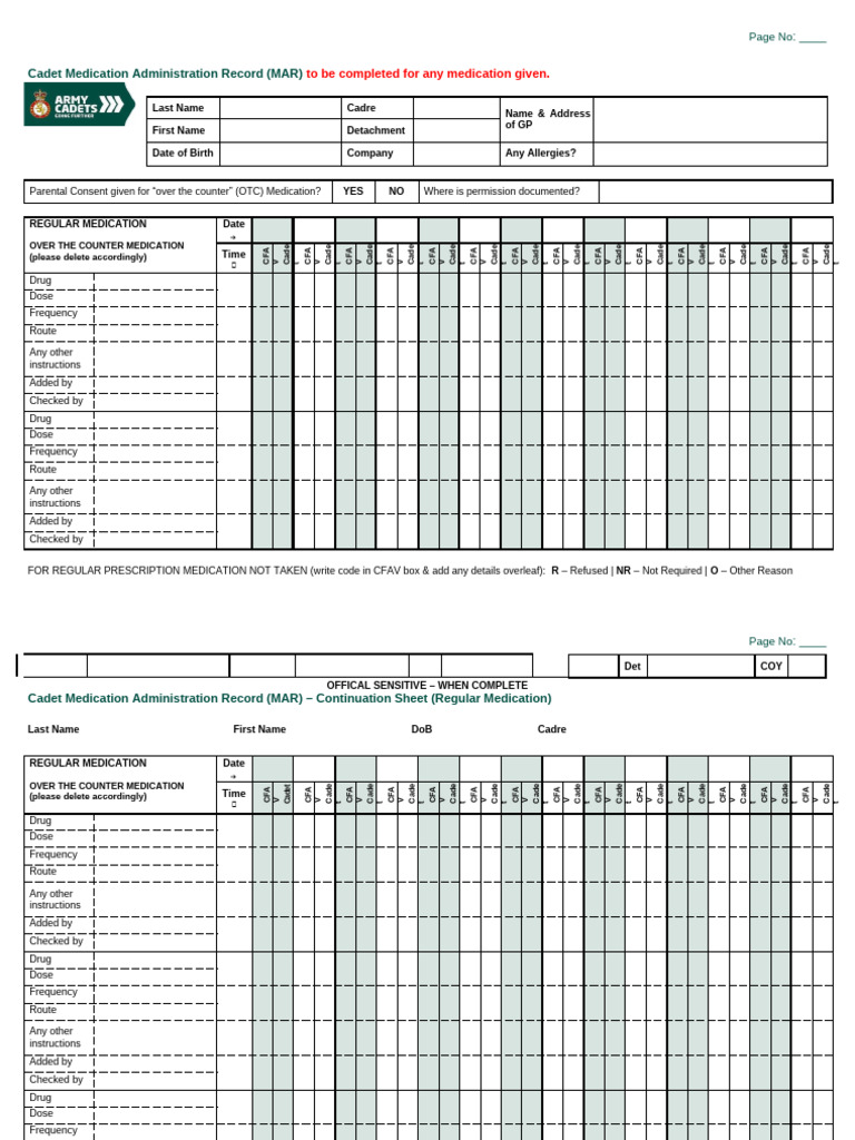 Cadet MAR Chart (Landscape) | PDF | Over The Counter Drug ...