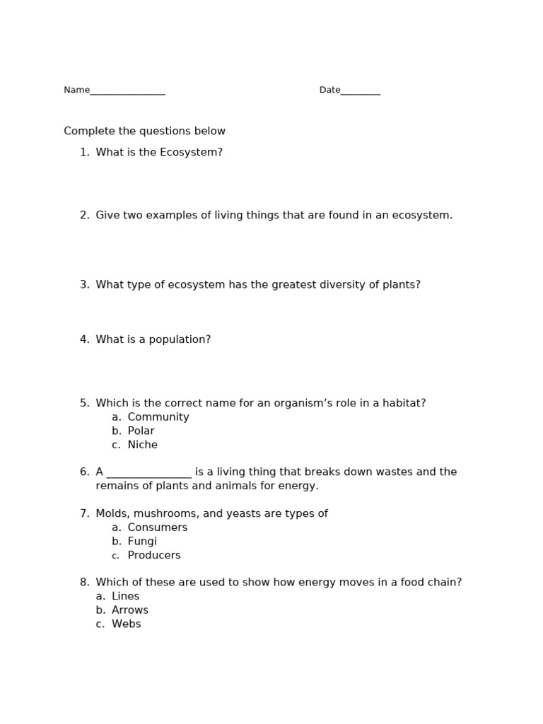 Ecosystem Activity Sheet | PDF | Science & Mathematics