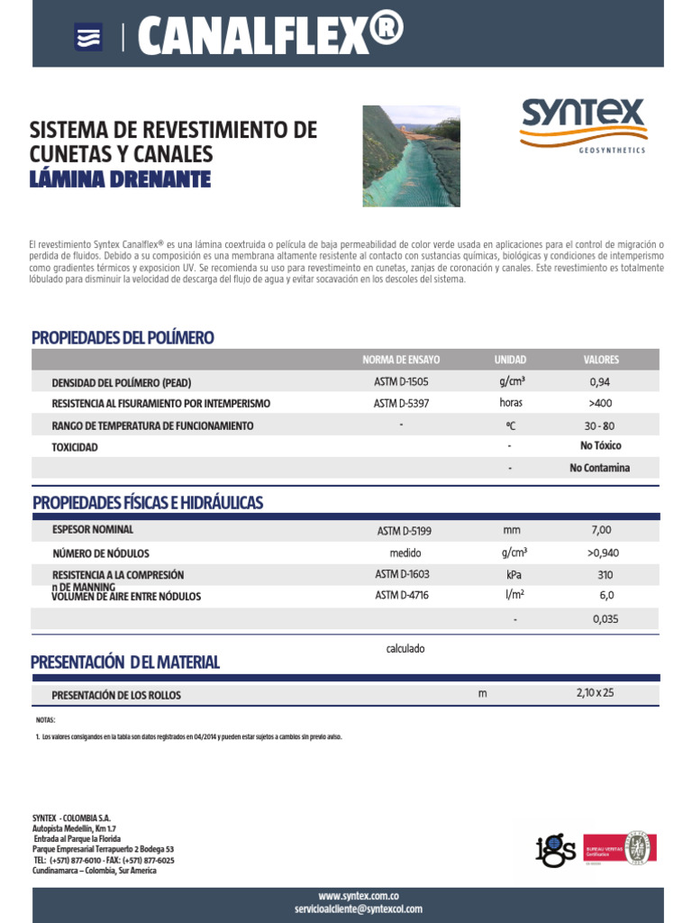 Syntex Canalflex | PDF | Ingeniería Química | Materiales