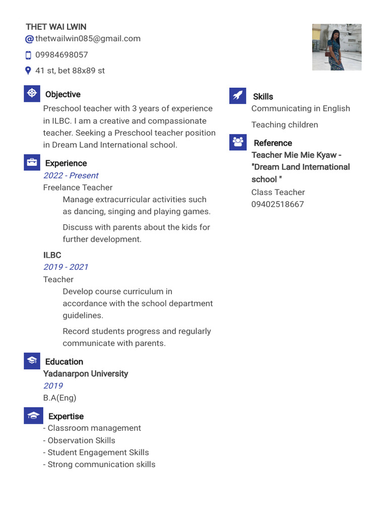Thet Wai Lwin CV Form | PDF | Wellness