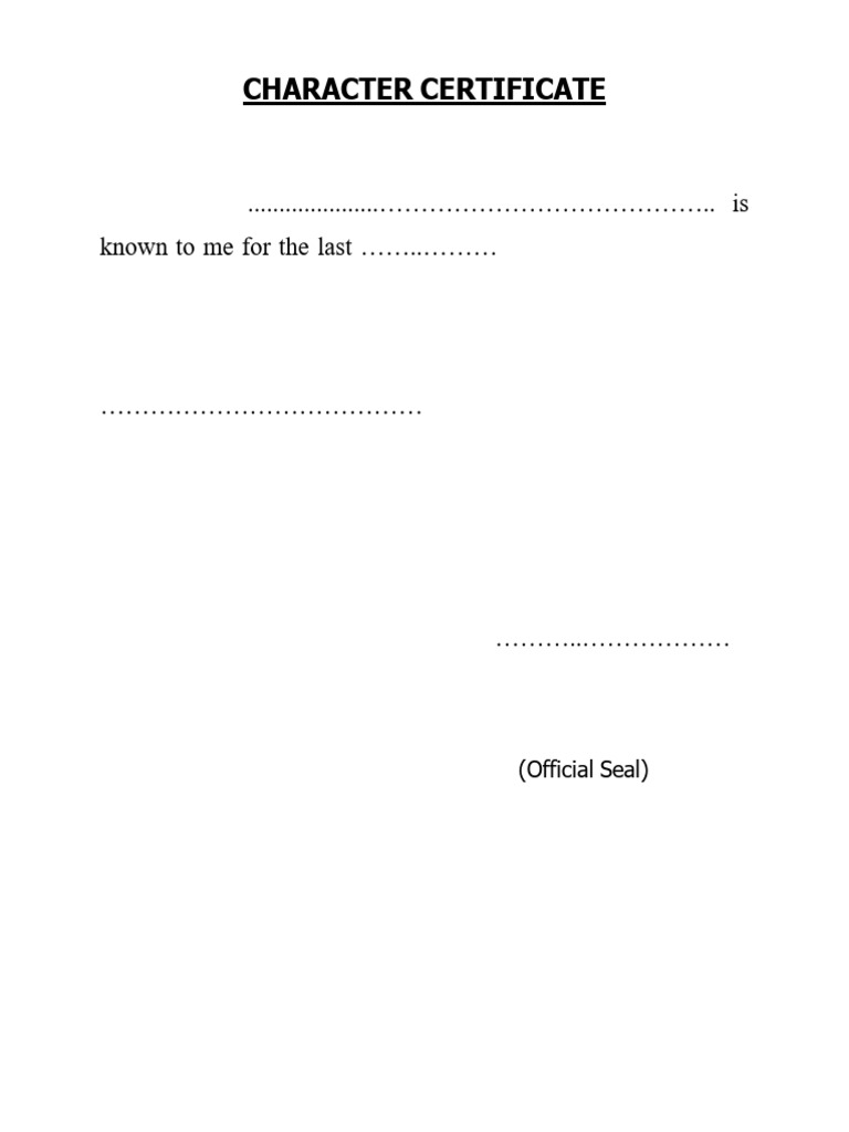 Character Certificate Format-1 | PDF