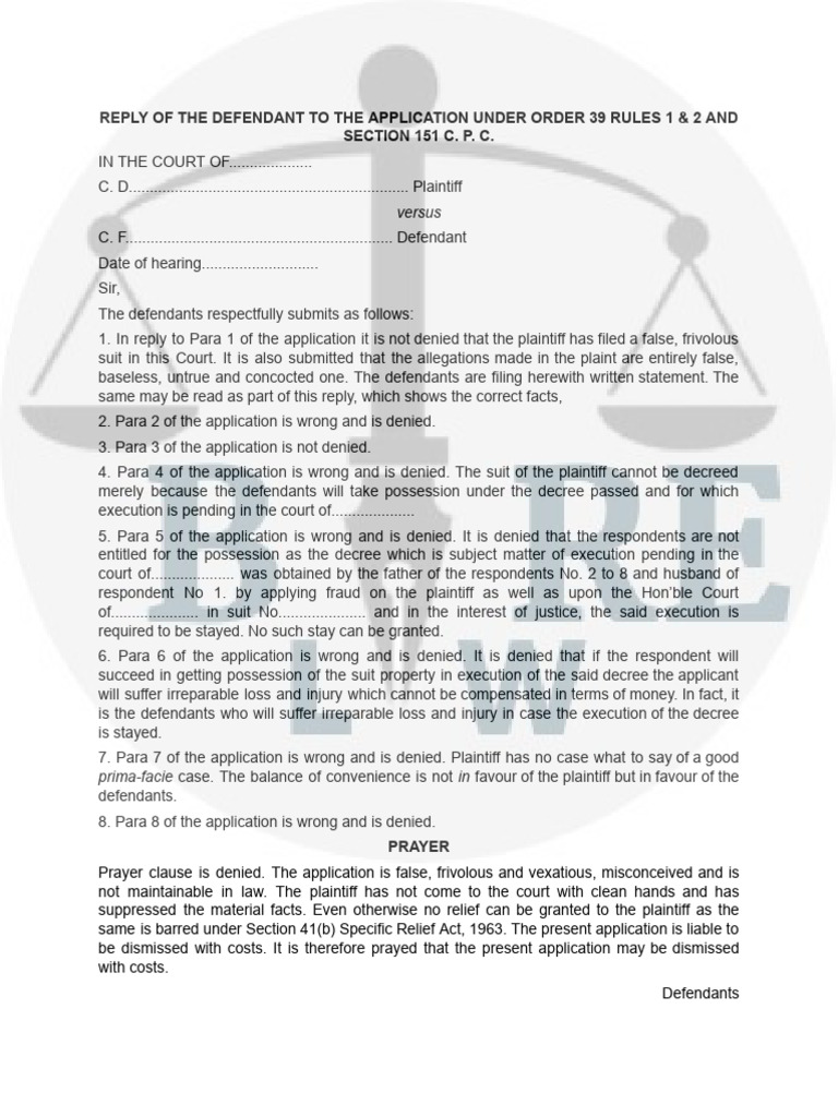 Defendant's Reply to Order 39 Application | PDF | Affidavit | Lawsuit