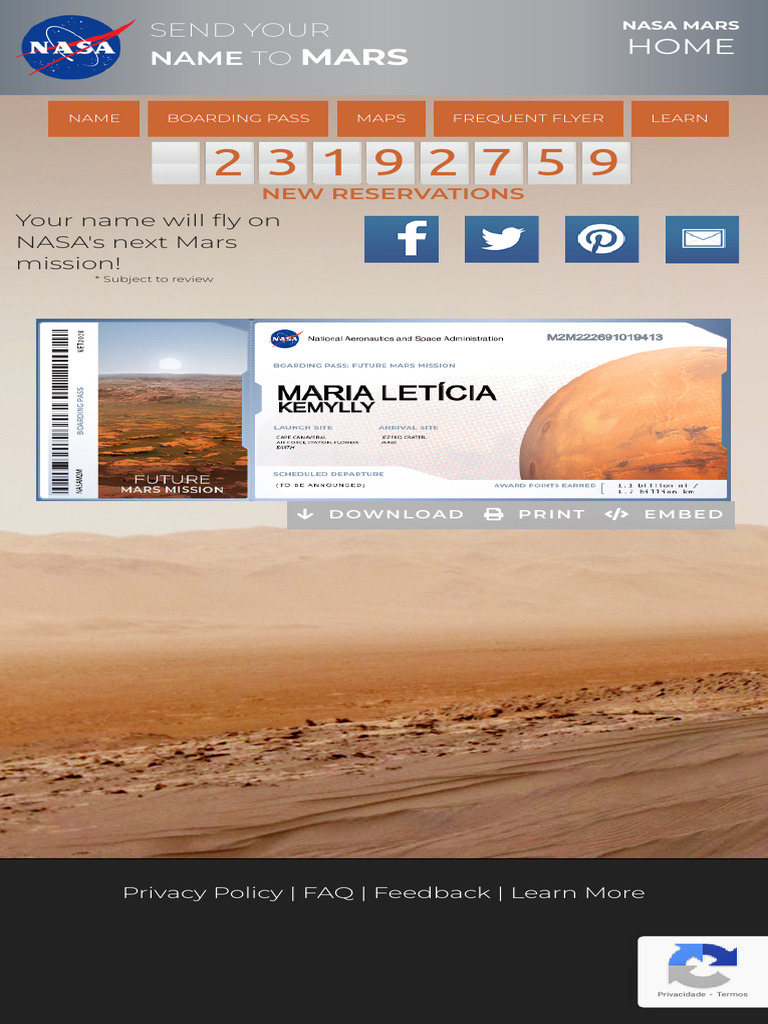 Boarding Pass Future Mars Mission | PDF