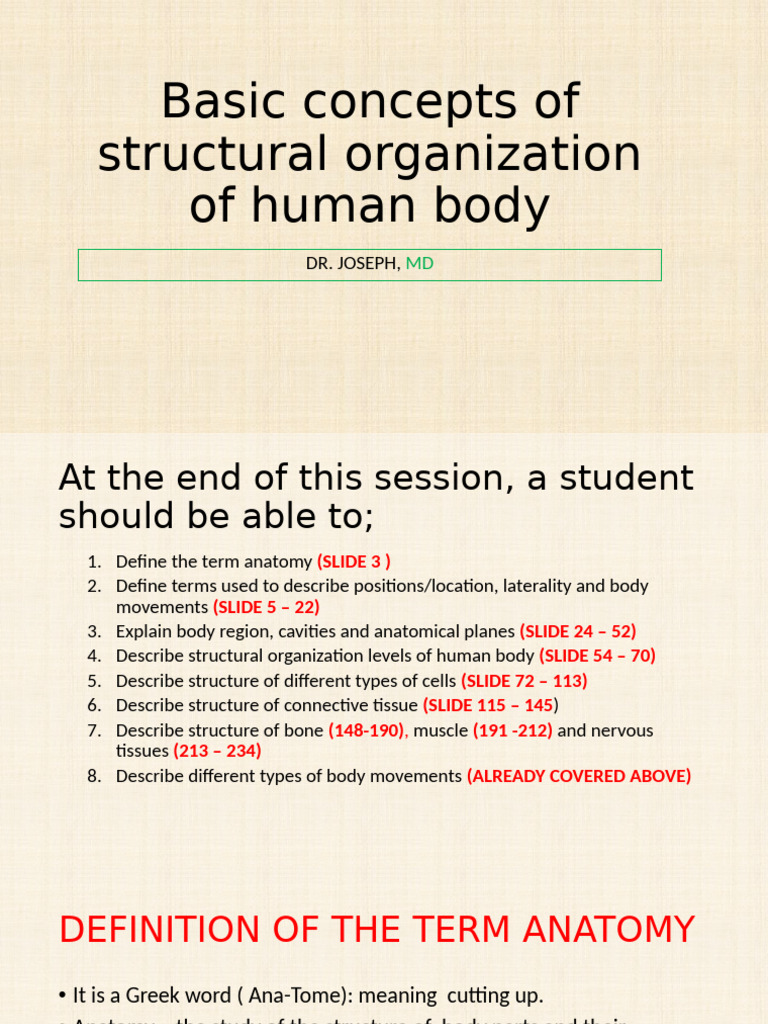 Basic Concepts of Structural Organization of Human Body | PDF ...
