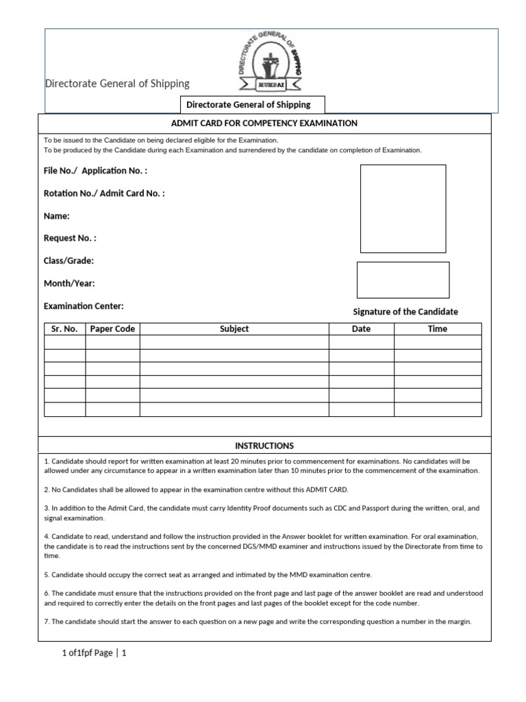 Admit Card Format | PDF