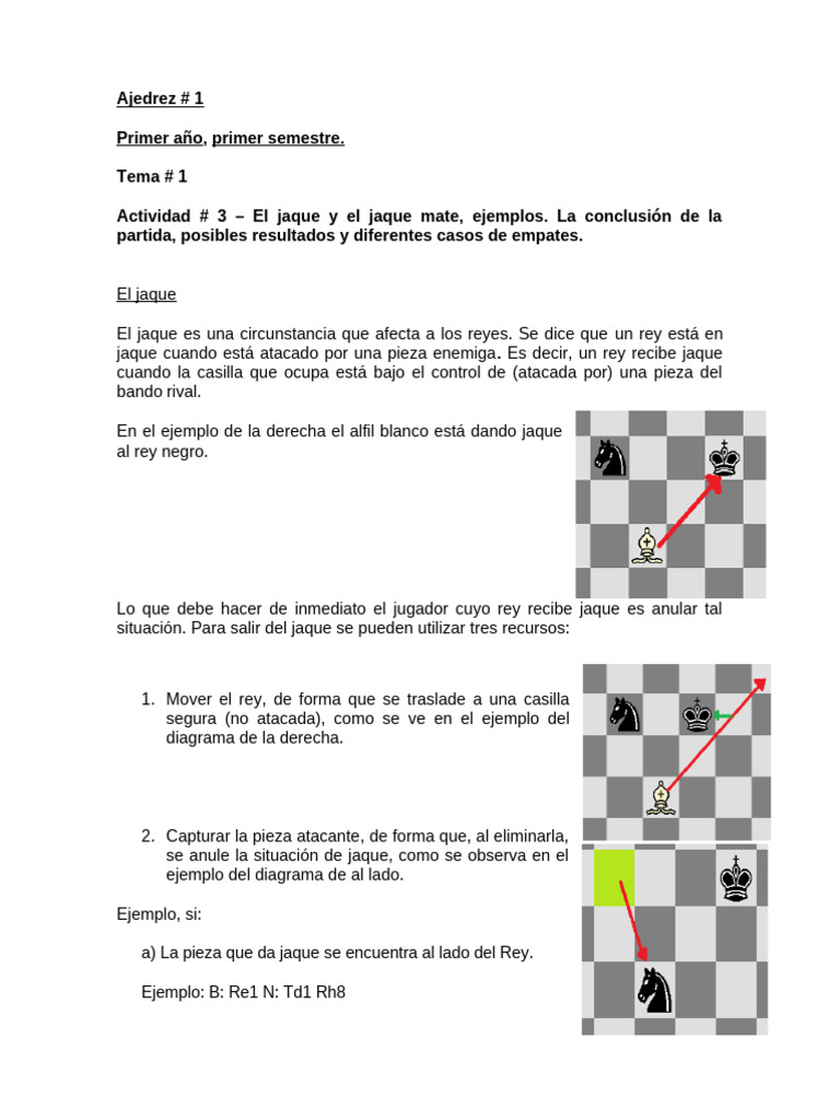 3.tema 1 Actividad 3. El Jaque y El Jaque Mate La Conclusion de Una Partida Posibles Resultados ...