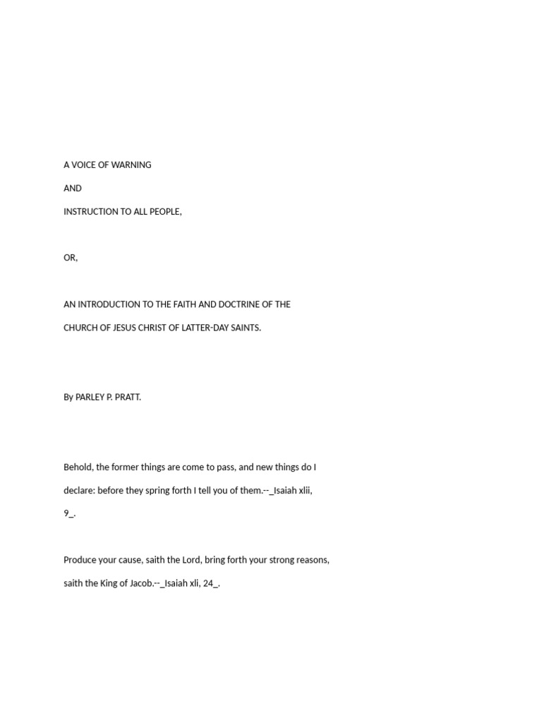 A Voice of Warning by Parley P. Pratt | PDF | Prophecy | Revelation