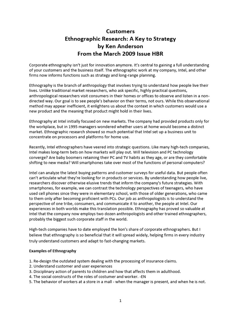 Ethnography Research. A Key To Strategy | PDF | Ethnography | Intel
