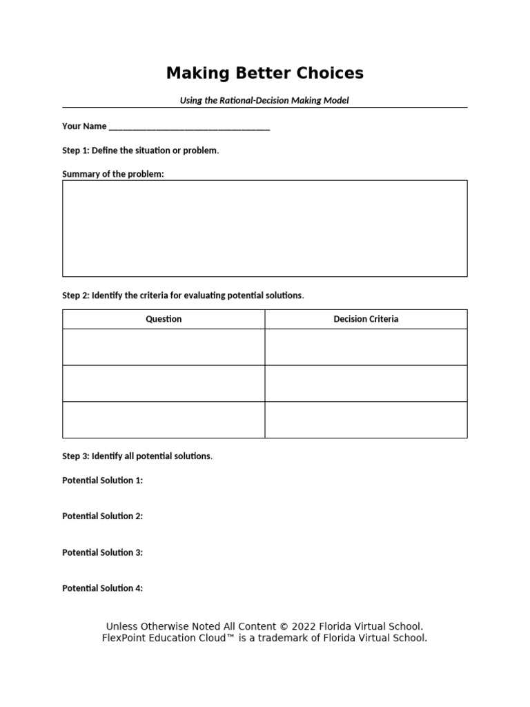 Making Better Choices Assignment Template | PDF