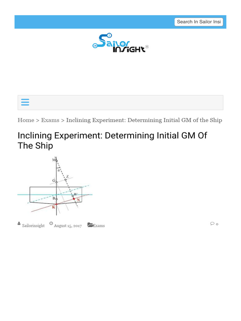 Inclining Experiment - Determining Initial GM of The Ship | PDF | Water ...