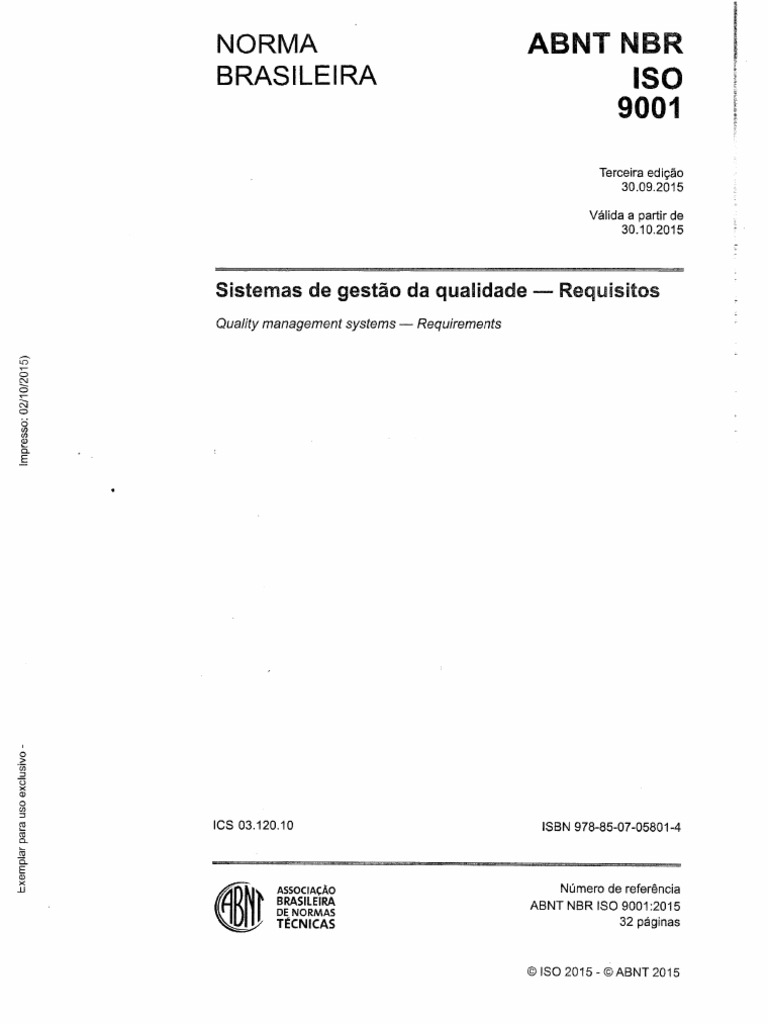 NBR ISO 9001 - 2015 - Fins Didáticos | PDF