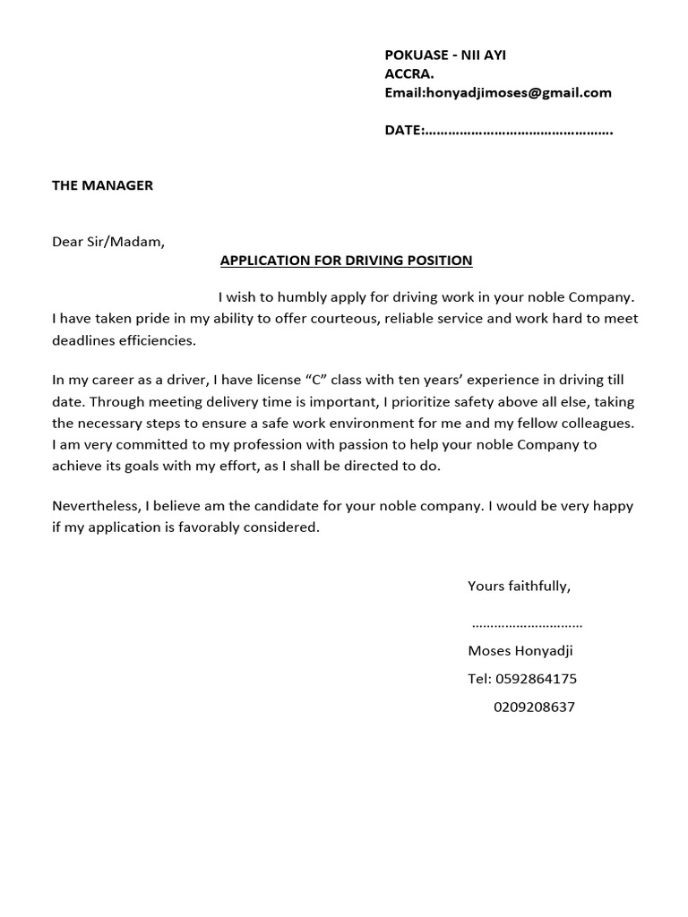 Application for Driver Position | PDF