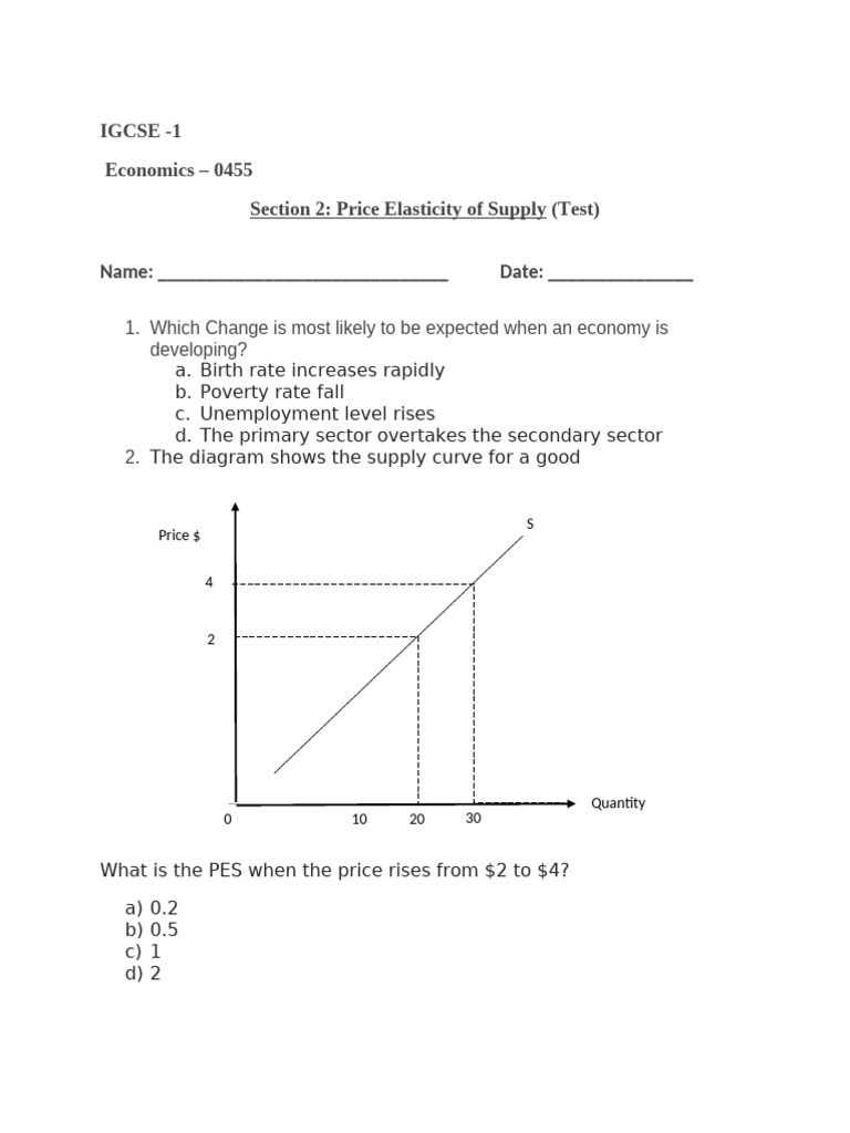PES Test | PDF | Supply (Economics) | Elasticity (Economics)